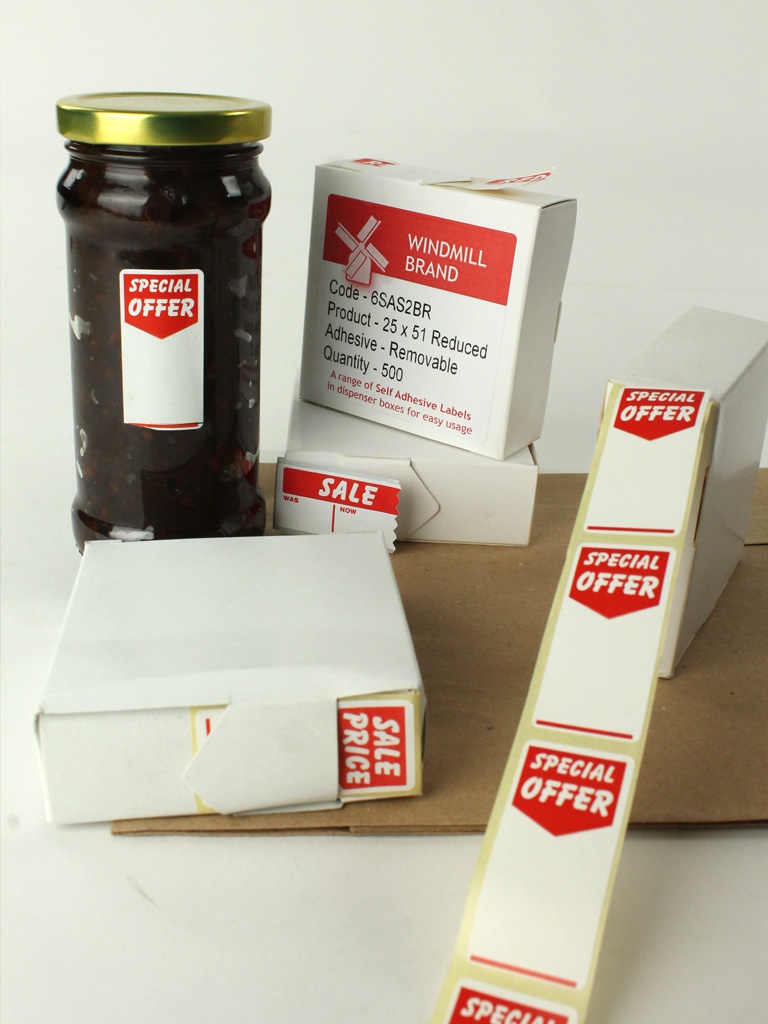 White & Red 'Sale-Reduced-Was/Now' Labels